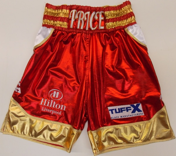 David Price Red Custom Made Boxing Shorts | Suzi Wong Creations Ltd