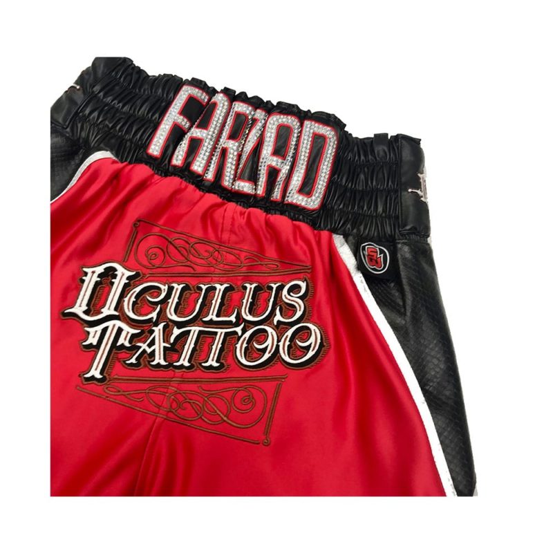 Red Boxing Shorts with Austrian Crystals Names | Suzi Wong Creations Ltd