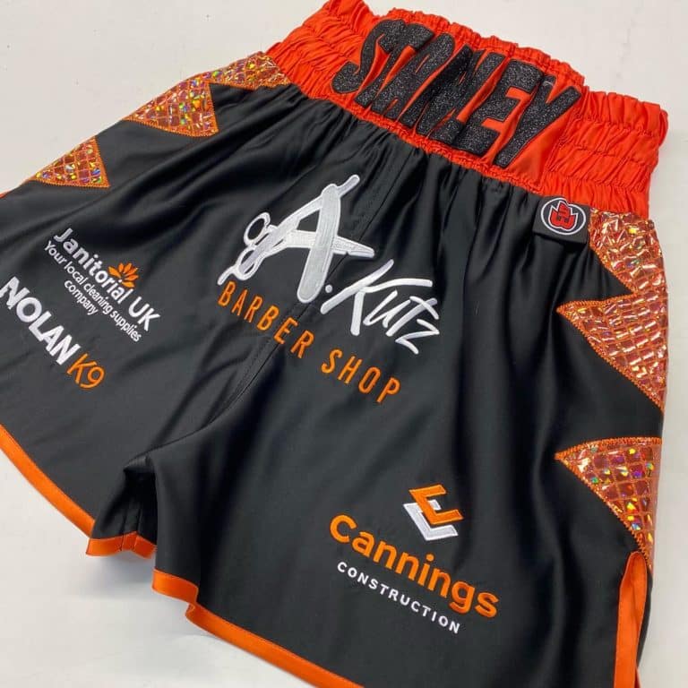 Shane Singleton Orange Lightning Bolt Boxing Shorts