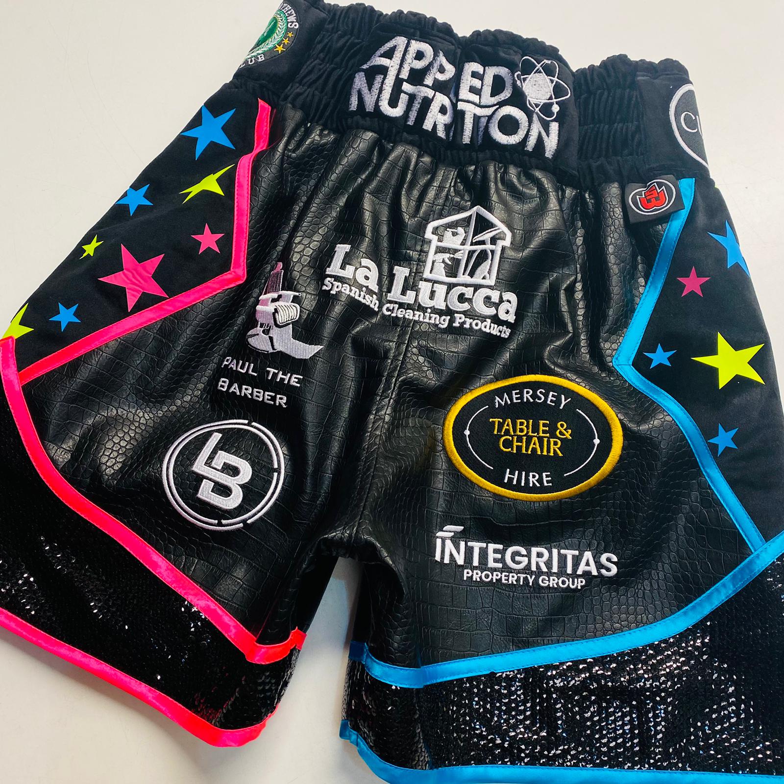 Conor Butler Black Snakeskin Boxing Shorts with Multicoloured Stars