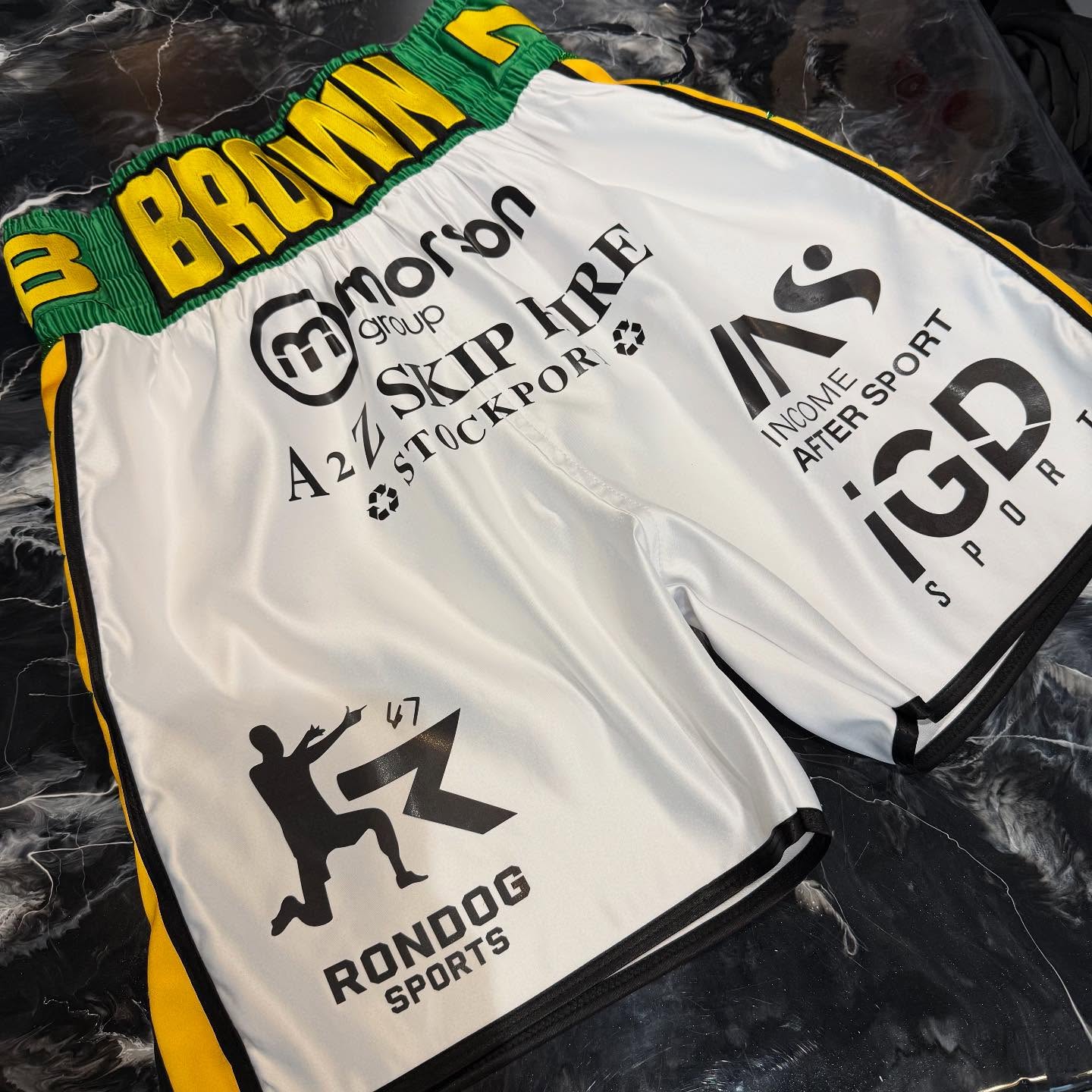 Showcasing Jamaican Spirit: Custom Boxing Shorts for Niall Brown | Suzi ...